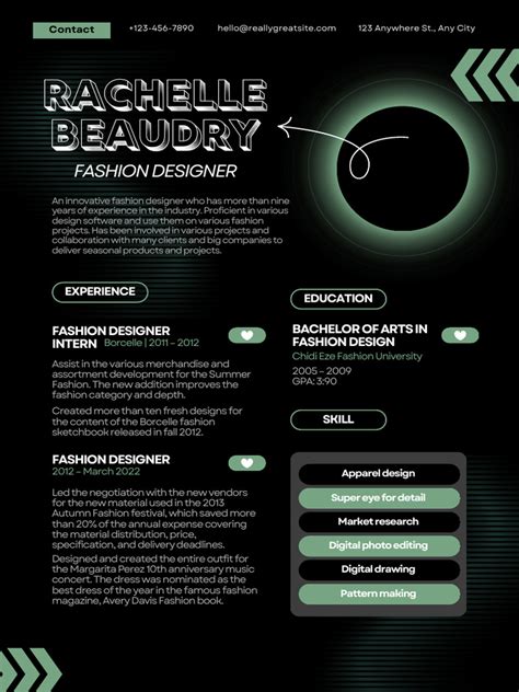 Black Green Tosca Simple Modern Fashion Designer Resume Pdf