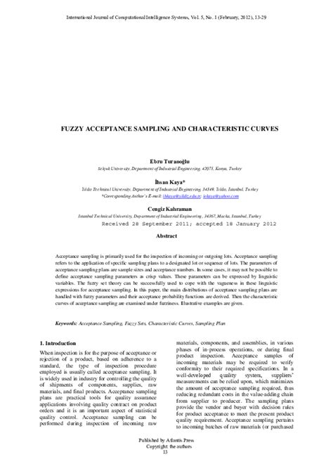 Pdf Fuzzy Acceptance Sampling And Characteristic Curves Cengiz Kahraman