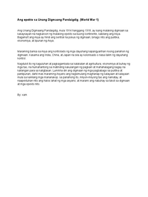 Ang Epekto Ng Unang Digmaang Pandaigdig Pdf