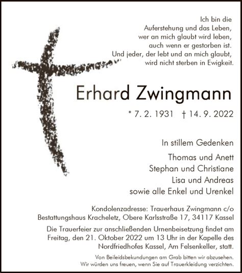 Traueranzeigen Von Erhard Zwingmann Trauer Hna De