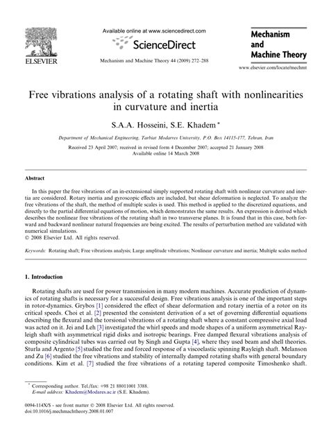 Pdf Free Vibrations Analysis Of A Rotating Shaft With Nonlinearities In Curvature And Inertia