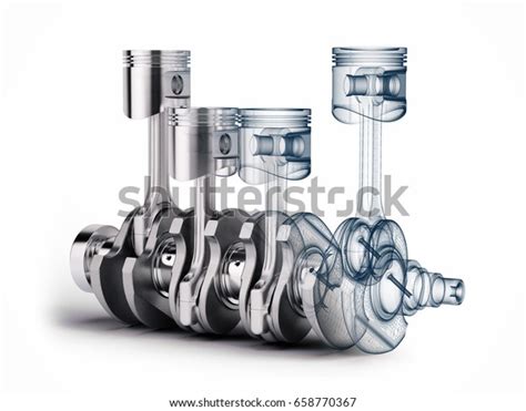 V4 엔진 피스톤과 크랭크샤프트3d 렌더링 스톡 일러스트 658770367