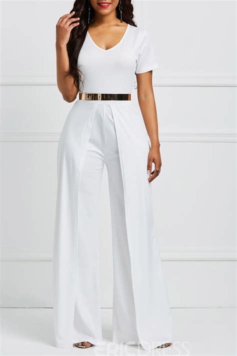 Ericdress Wide Leg V Neck Plain Womens Jumpsuit Jumpsuits For Women