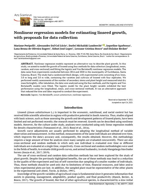 Nonlinear Regression Models For Estimating Linseed Growth With