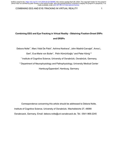 Pdf Combining Eeg And Eye Tracking In Virtual Reality Obtaining