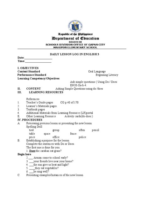 Daily Lesson Log In Esp 3 Week 2 Quarter 2 Pdf Reading
