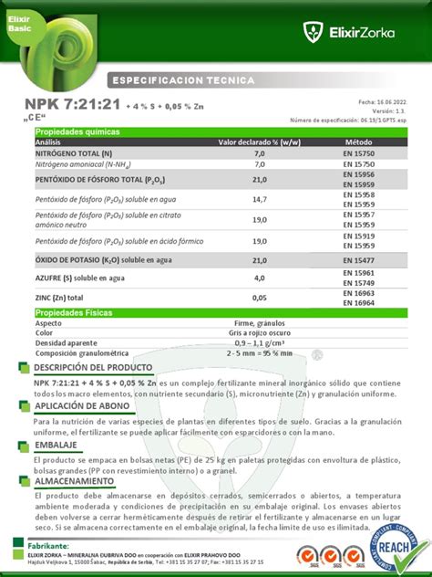 ficha técnica npk 7 21 21 4s 0 05zn pdf fertilizante elementos