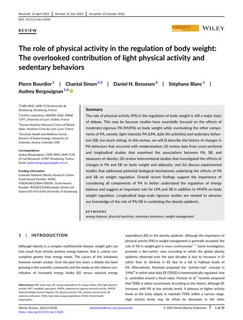 Pdf The Role Of Physical Activity In The Regulation Of Body Weight The Overlooked