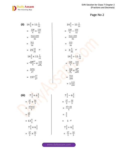 Svn Class 7 Mathematics Chapter 2 All Solution Fractions And Decimals Am Might Learn