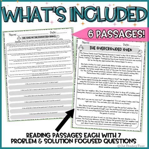 Problem And Solution Thanksgiving Reading Comprehension Passages Digital And Print