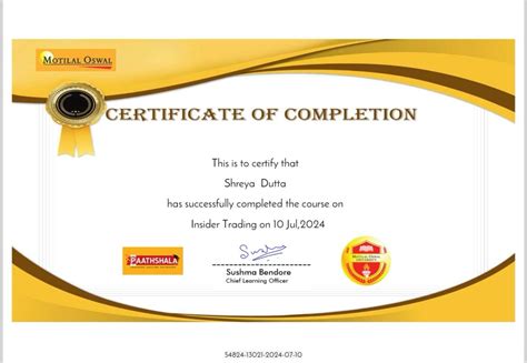 Shreya Dutta On Linkedin Professionaldevelopment Certification Insidertrading Motilaloswal