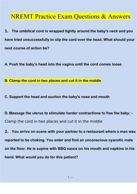 Nremt Practice Exam Questions And Answers Nursing Stuvia Us