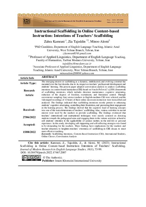 Pdf Instructional Scaffolding In Online Content Based Instruction