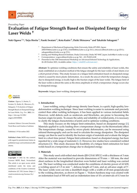 Pdf Evaluation Of Fatigue Strength Based On Dissipated Energy For Laser Welds