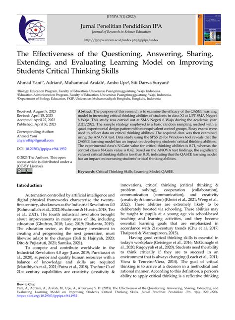 pdf effectiveness of the questioning answering sharing extending