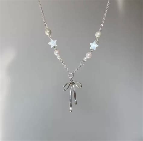 Meraki7 ⋆౨ৎ˚ ˖ ࣪ Star Pearl Bead Bow Chain Necklace New In Stock 📍