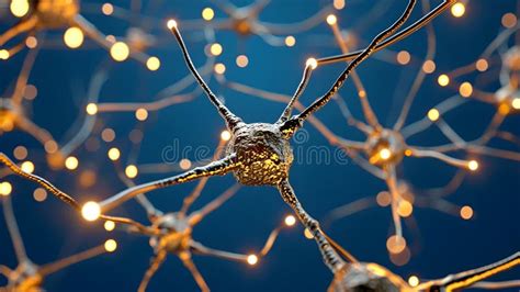 Stunning Representation Of Neurons With Glowing Synapses In Blue Background Stock Illustration