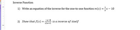 Solved Inverse Function 1 Write An Equation Of The Inverse Chegg Com