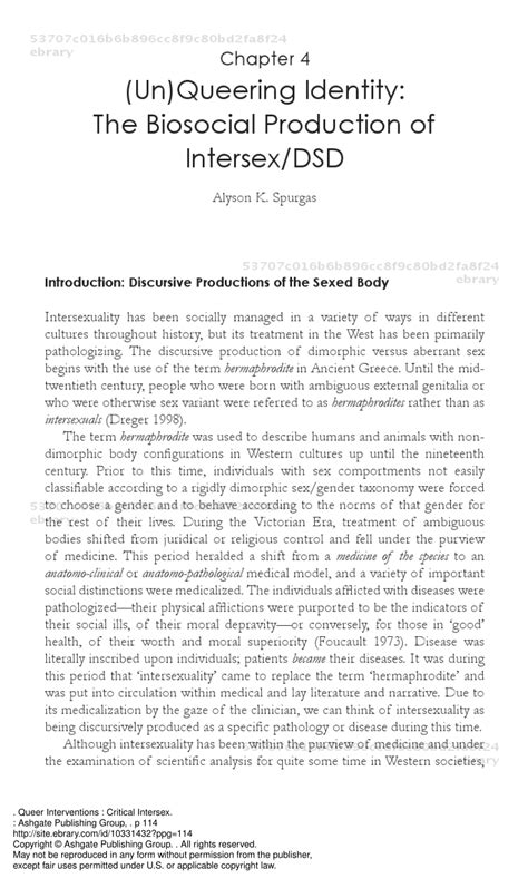 Pdf Unqueering Identity The Biosocial Production Of Intersexdsd