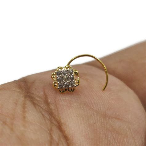 18k Gold Indian Nose Stud White Tiny Gemstone Studs Indian Nose Pin