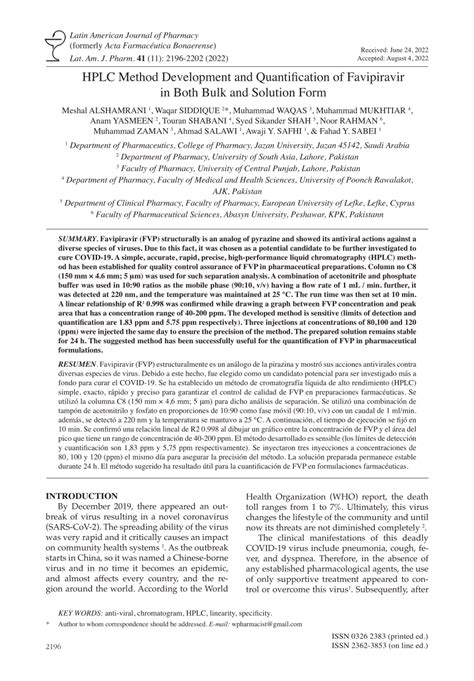 Pdf Hplc Method Development And Quantification Of Favipiravir In Both Bulk And Solution Form