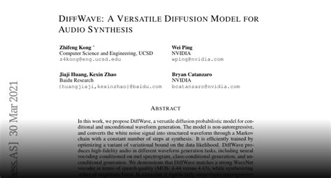 Paper Page Diffwave A Versatile Diffusion Model For Audio Synthesis