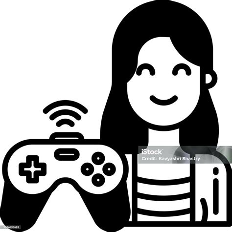 게이머 여자 글리프와 선 벡터 일러스트 레이 션 Brand Name Video Game에 대한 스톡 벡터 아트 및 기타 이미지