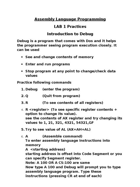 Debugging Assembly Language Programs In Dos Pdf Assembly Language