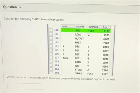 Solved Question 32 Consider The Following MARIE Assembly Chegg