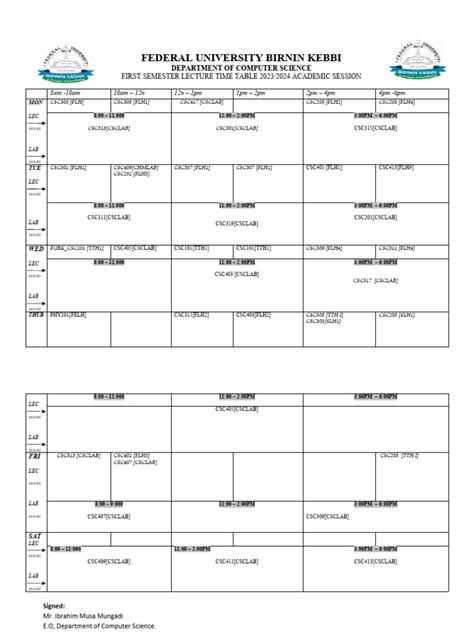 First Semester Time Table 2023 - 2024 | PDF