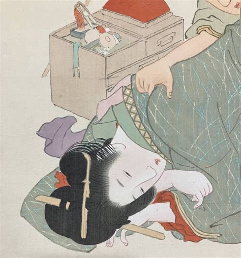 代購代標第一品牌－樂淘letao－andand 真作江戸期 肉筆春画 喜多川歌麿 絹本 浮世絵 艶本 枕絵 秘画 裸婦 男根 春宮図 サイズ約