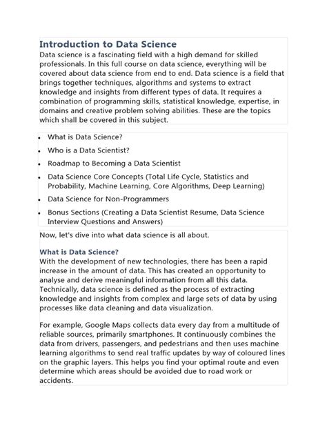 introduction to data science basic and overview pdf