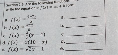solved section 2 5 are the following functions lin write the equation