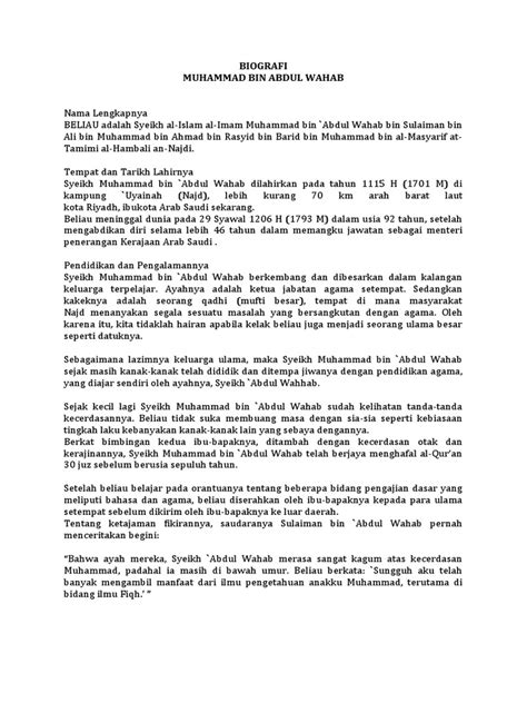 Biograf Muhammad Bin Abdul Wahhab Pdf