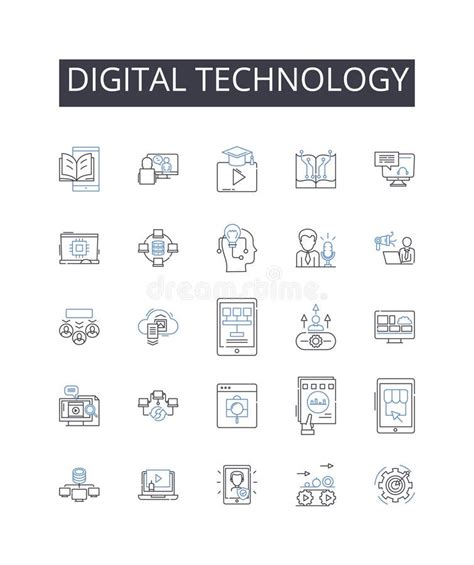 Digital Technology Line Icons Collection Computer Science Internet