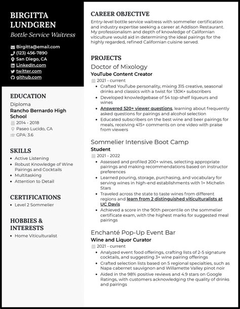 3 Bottle Service Waitress Resume Examples For 2025