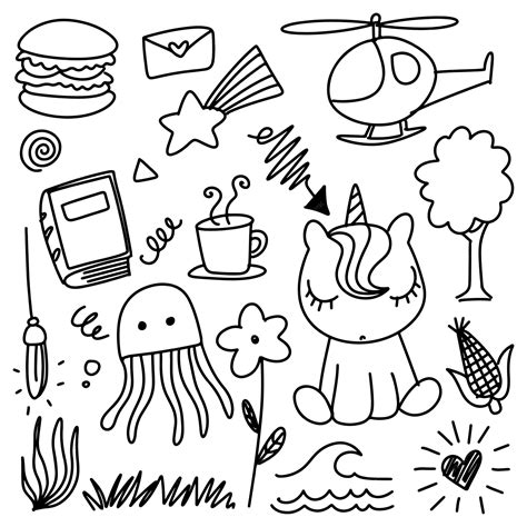 白い背景のベクトル図に子供のための手描きのかわいい落書き Premiumベクトル素材