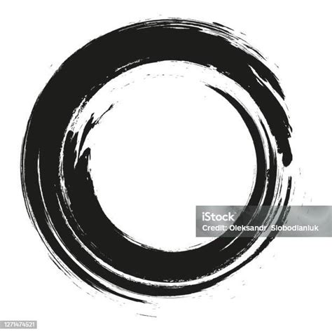 벡터 브러시는 흰색 배경에 페인트원을 스트로크합니다 잉크 손으로 그린 페인트 브러시 원 로고 라벨 디자인 요소 벡터 일러스트레이션 검은 추상 원 프레임 나선형에 대한 스톡