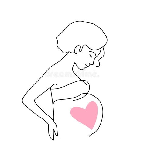 Continuous Line Drawing Silhouette Of Pregnant Woman In The Last Month