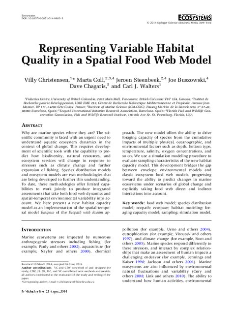 Pdf Representing Variable Habitat Quality In A Spatial Food Web Model