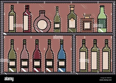 Shelving Furniture With Different Glass Bottles Beverages Alcohol Stock