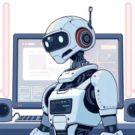 An Illustration Of A Robot Facing A Monitor Stock Illustration