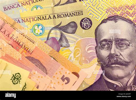 Close Up Romanian Currency Note Banknotes LEI Or LEU Romania Stock