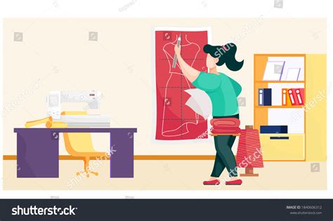 Fashion Designer Making Pattern Studio Female Stock Vector Royalty Free Shutterstock