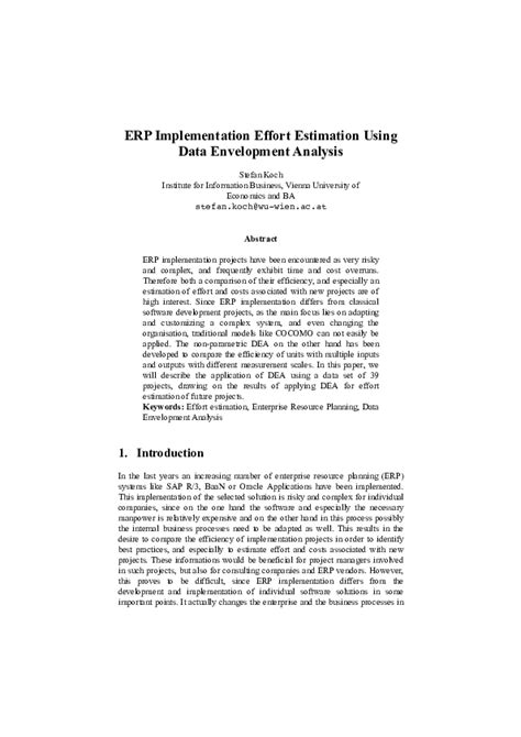 Pdf Erp Implementation Effort Estimation Using Data Envelopment Analysis