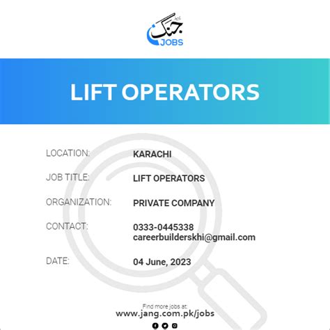 Lift Operators Job Private Company Jobs In Karachi 65333