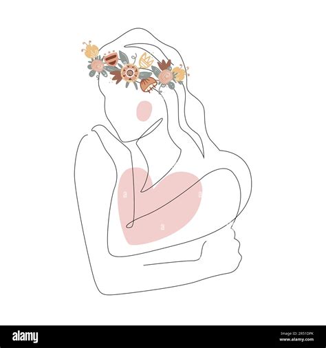 Love Yourself Vector Illustration Pretty Woman With A Flower Wreath Is