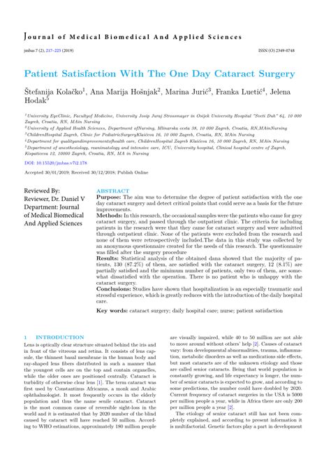 Pdf Patient Satisfaction With The One Day Cataract Surgery
