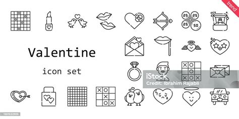 발렌타인 아이콘 세트 라인 아이콘 스타일입니다 신랑 약혼 반지 결혼 선물 반지 상한 마음 립스틱 키스 꽃잎 심장 웨딩 카 큐피드 입술 사랑 조류 틱 택 토 러브 레터 와