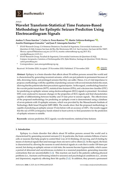 Pdf Wavelet Transform Statistical Time Features Based Methodology For Epileptic Seizure